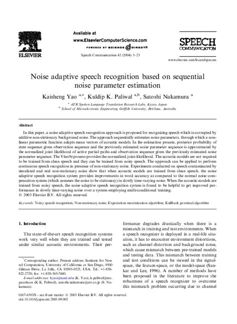 Pdf Noise Adaptive Speech Recognition Based On Sequential Noise