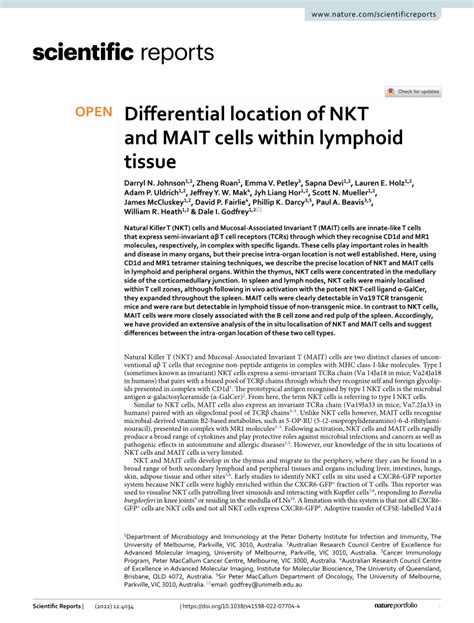 Pdf Differential Location Of Nkt And Mait Cells Within Lymphoid Tissue
