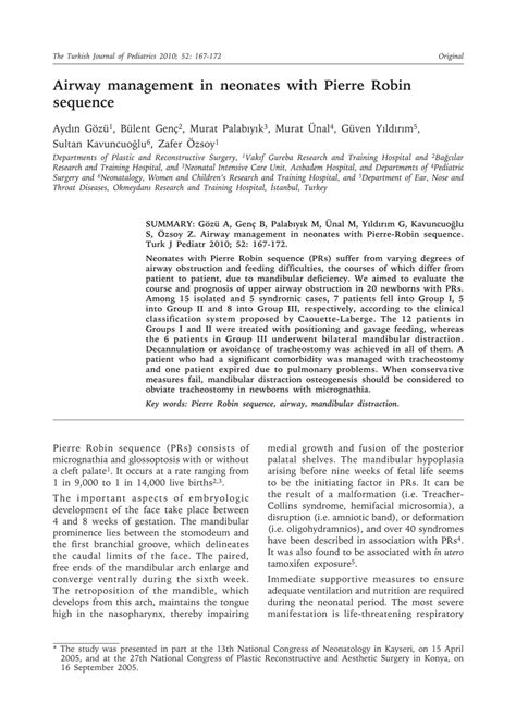 Pdf Airway Management In Neonates With Pierre Robin Sequence