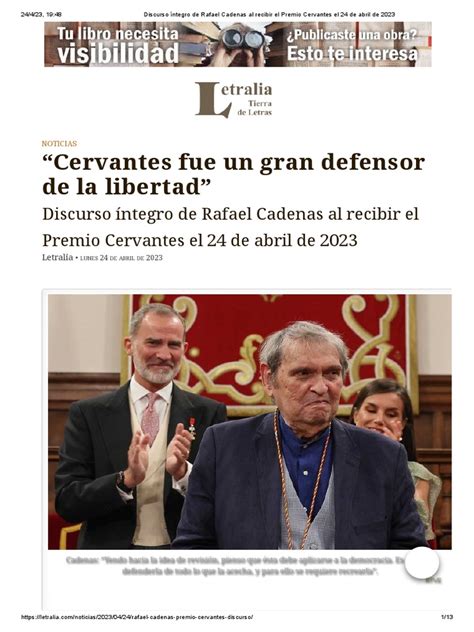 Discurso Íntegro De Rafael Cadenas Al Recibir El Premio Cervantes El 24