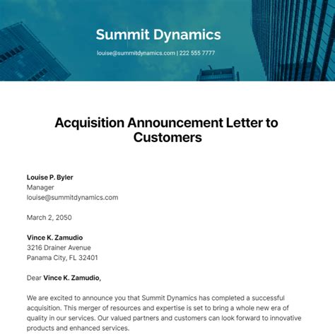 Free Acquisition Letter Templates And Examples Edit Online And Download