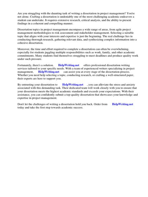 Dissertation Topics In Project Management Pdf