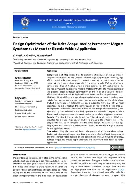 Pdf Design Optimization Of The Delta Shape Interior Permanent Magnet Synchronous Motor For