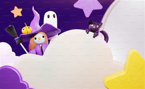 구름 위에 앉아있는 만화 캐릭터 그룹 사진 Unsplash의 마녀 이미지