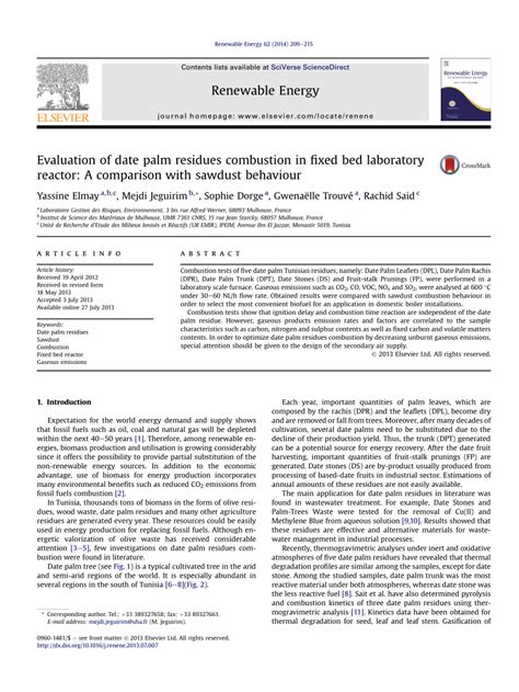 Pdf Evaluation Of Date Palm Residues Combustion In Fixed Bed Laboratory Reactor A Comparison