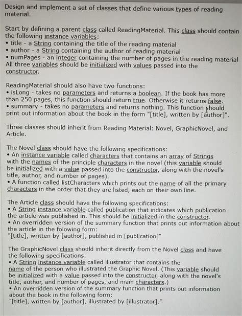 Solved Design And Implement A Set Of Classes That Define