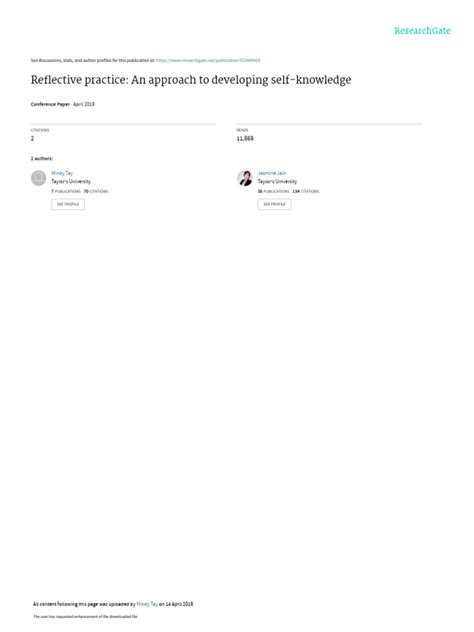 Reflective Practice An Approach To Developing Self Pdf Reflective Practice Teachers