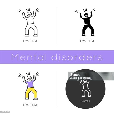 히스테리 아이콘입니다 스트레스와 불안 비명을 지르는 사람 남자가 소리치고 소리쳤다 공황 발작 과민성 정신 장애 플랫 디자인 선형