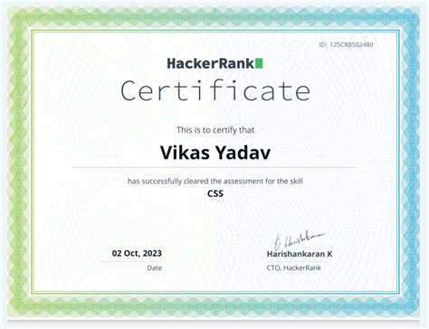 Completed Css Certification From Hackerrank Vikas Yadav Posted On The