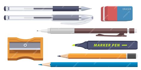 Premium Vector Collection Set Of Staionery Marker Pen Pencil Eraser And Pencil Sharpener