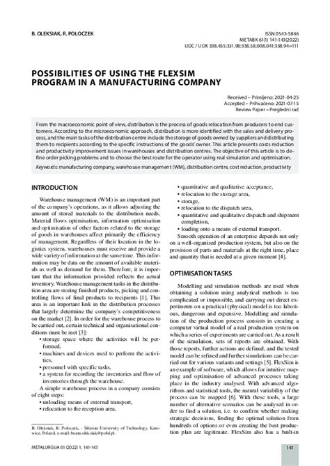 Pdf Possibilities Of Using The Flexsim Program In A Manufacturing Company