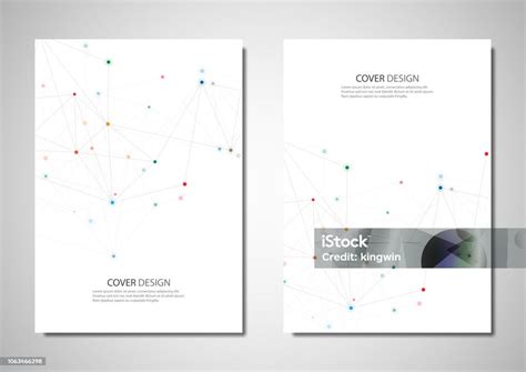 벡터 브로셔 또는 커버 디자인 연결 점과 선으로 기하학적 추상 배경입니다 분자 구조와 통신입니다 디지털 기술 배경 및 네트워크 연결입니다 책표지에 대한 스톡 벡터 아트 및