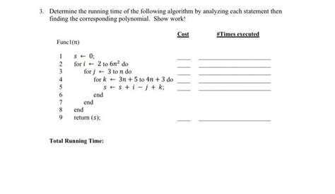 Solved Determine The Running Time Of The Following Algorithm Chegg