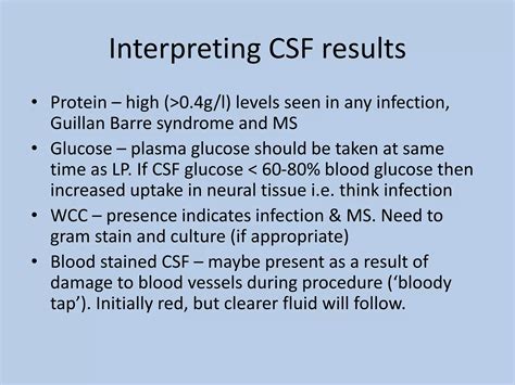 Cerebrospinal Fluid Csf And Interpreting Lumbar Puncture Pptx