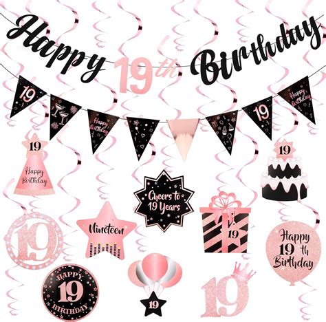 Fasoty 19th Birthday Decorations Rose Gold Pink Pre Strung