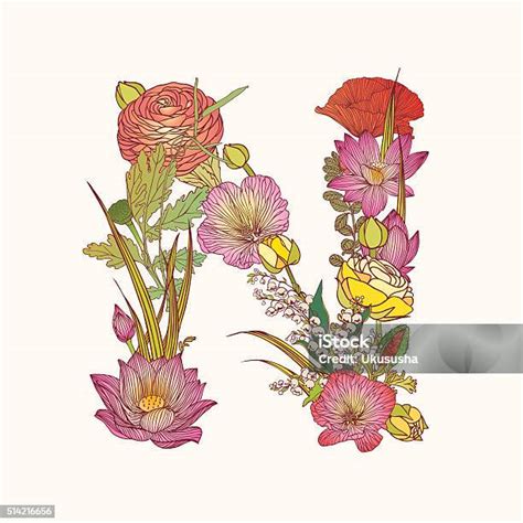 플로럴 알파벳 알파벳 N 꽃 한송이에 대한 스톡 벡터 아트 및 기타 이미지 꽃 한송이 꽃 식물 꽃잎 Istock