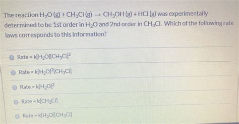 Solved The Reaction H G CH Cl G CH OH G HCl Chegg Com