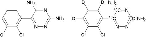 Chemical Structure Of Lamotrigine And Lamotrigine 13c3 D3 Download