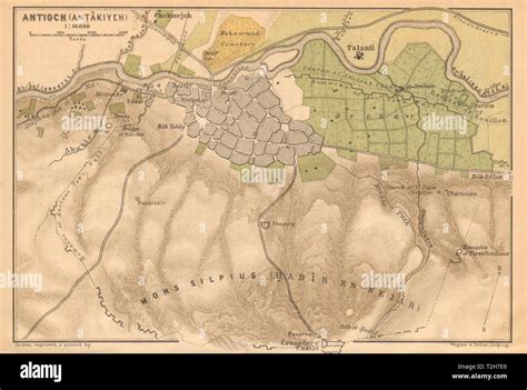 Antioch Antakya Antique Town City Plan Turkey 1912 Old Map Chart