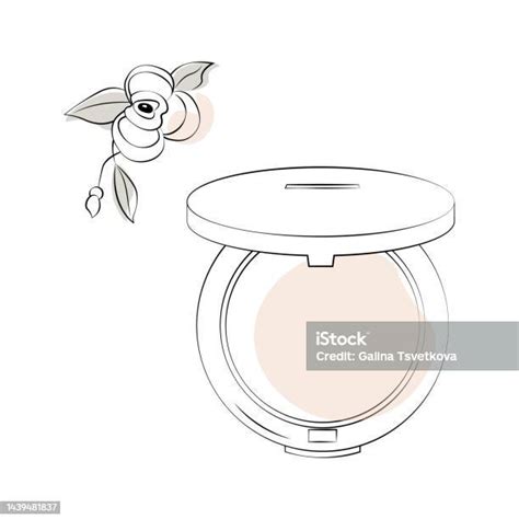 페이스 컴팩트 메이크업 파우더 벡터 화장품 파우더는 블랙 화이트 라운드 플라스틱 케이스에 들어 있습니다 흰색 배경에 격리 평면도 미니멀리즘 0명에 대한 스톡 벡터 아트 및