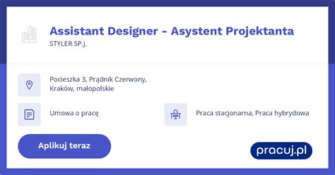 Oferta Pracy Assistant Designer Asystent Projektanta Styler Spj