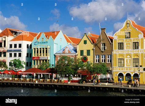 Curacao Willemstad Handelskade Waterfront Historic Buildings Stock