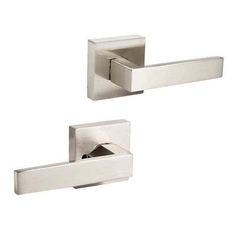 Door Handle Set Lever Passage Function Square Satin Nickel