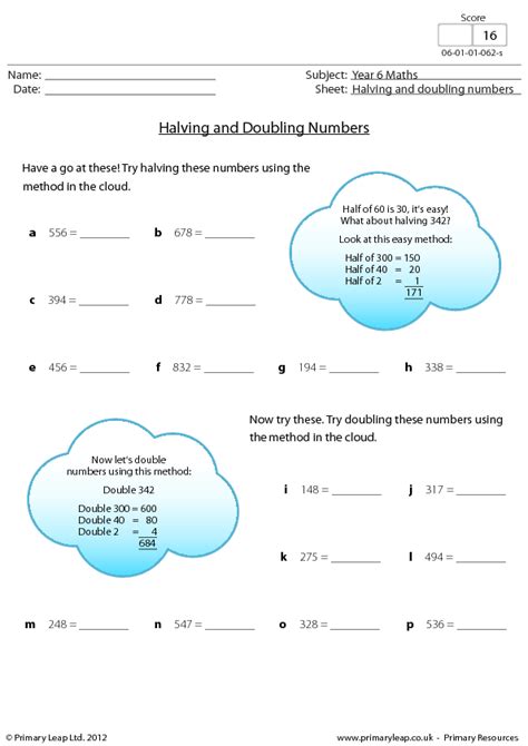 Maths Resource Doubling And Halving Numbers