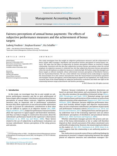 Pdf Fairness Perceptions Of Annual Bonus Payments The Effects Of