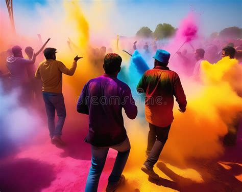 Holi Festival Participants Celebrate By Throwing Colored Powders And