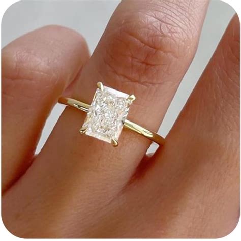 Solitaire Gold Rectangle Engagement Ring In 2025 Rectangle Engagement