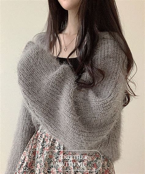 투게더위드미 굿퀄리티 보송보송 부드러운 촉감 앙고라 퍼느낌 털날림 없는 볼레로 니트 크롭 오버핏 숏가디건 그레이 아이보리 카키 브라운 네이비 봄옷 쿠폰 클리어런스