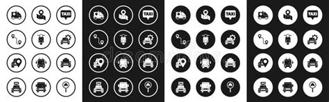 set map pointer with taxi scooter route location ambulance and