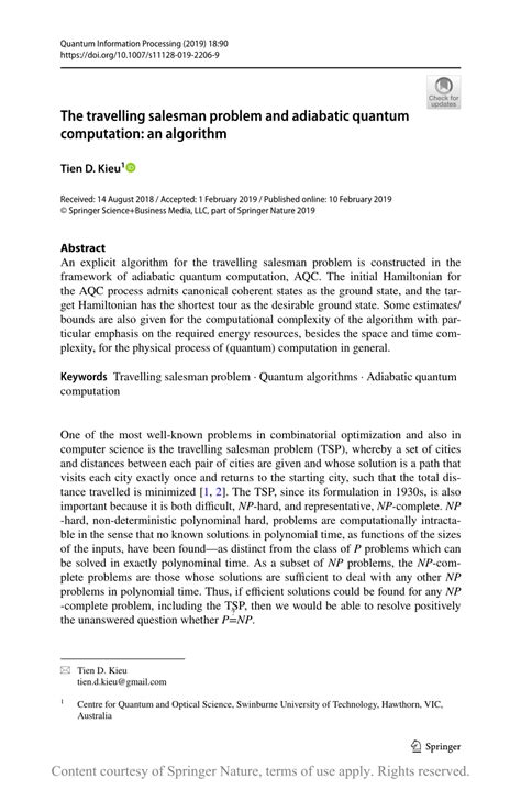 The Travelling Salesman Problem And Adiabatic Quantum Computation An Algorithm