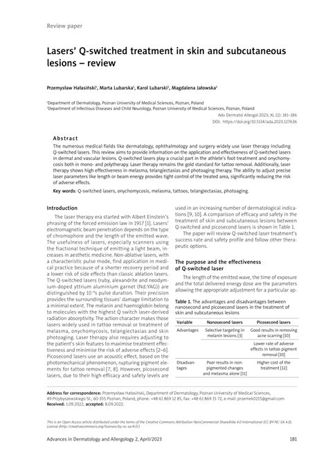 Pdf Lasers Q Switched Treatment In Skin And Subcutaneous Lesions Review