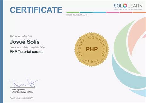 Certificate Php Tutorial Course Ppt
