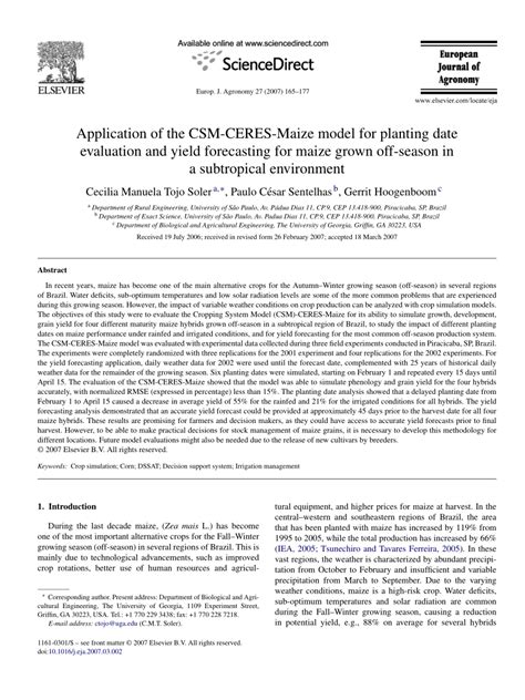 Pdf Application Of The Csm Ceres Maize Model For Planting Date
