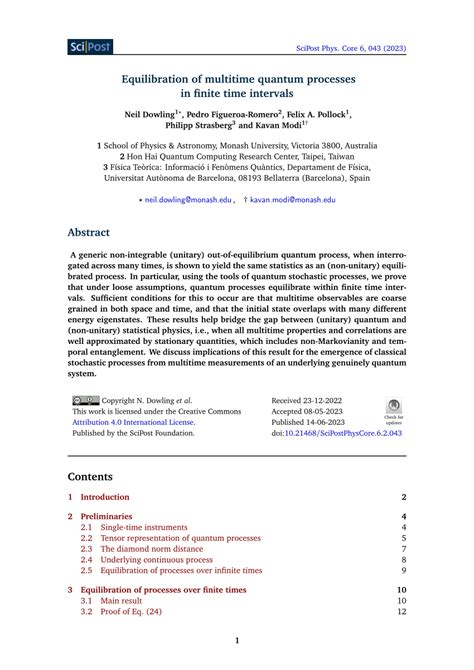 Pdf Equilibration Of Multitime Quantum Processes In Finite Time Intervals