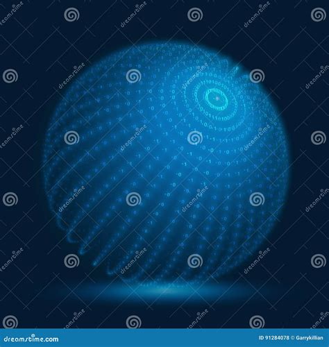 Vector Cyber Sphere Blue Big Data Sphere With Binary Numbers Strings Information Code