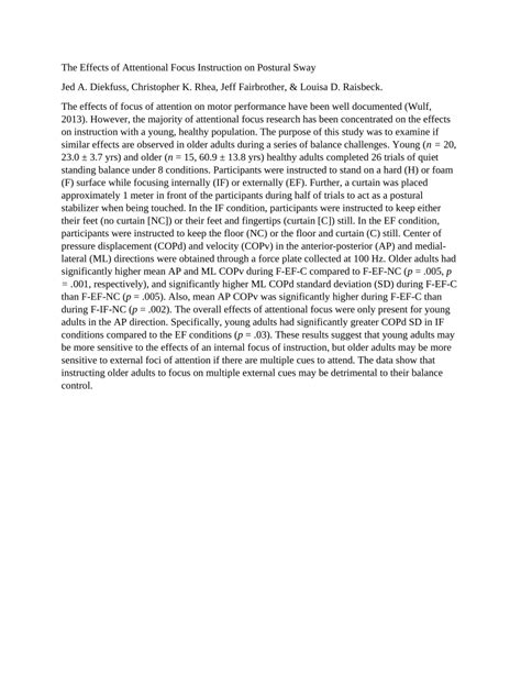 Pdf The Effects Of Attentional Focus Instructions On Postural Sway