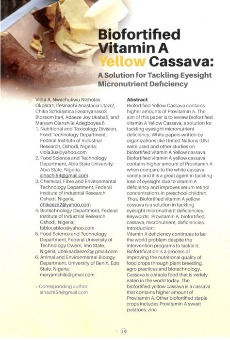 Pdf Biofortified Vitamin A Yellow Cassava A Solution For Tackling