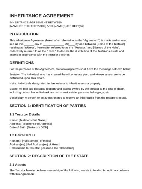 Inheritance Agreement Template Form Fill Online Printable Fillable Blank Pdffiller