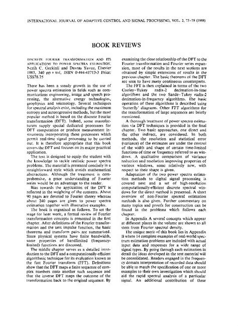 Pdf Discrete Fourier Transformation And Its Applications To Power Spectra Estimation Nezih C
