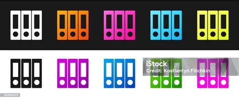 흑백 배경에서 격리된 용지 및 문서 아이콘이 있는 Office 폴더를 설정합니다 사무실 바인더 아카이브 폴더 기호입니다 벡터 일러스트레이션 0명에 대한 스톡 벡터 아트 및