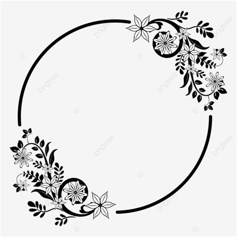 Circle Border Frame Floral Black And White Elegant Decoration Free