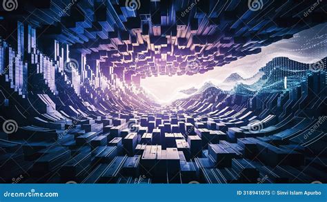 Futuristic Landscape Wave Structures Advanced Technology Intertwined In Intricate Grid Varying