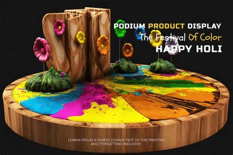 제품 프레젠테이션을 위한 다채로운 홀리 연단 무대 디스플레이 목업 제품 디스플레이를 위한 네온 장면 프리미엄 Psd 파일