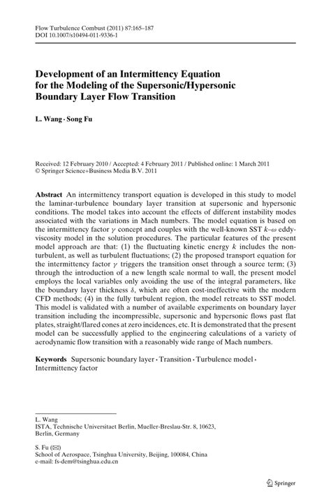 Pdf Development Of An Intermittency Equation For The Modeling Of The Supersonic Hypersonic