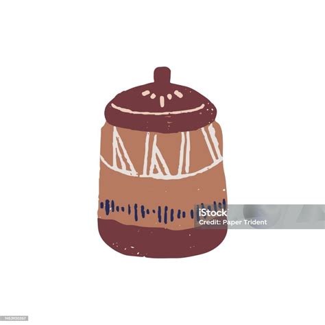 뚜껑으로 덮인 세라믹 냄비 수제 도자기 수제 도자기 에나멜 장식이 있는 설탕 그릇 트렌디한 석기 디자인 주방용품 흰색 배경에