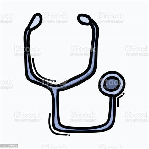 의료 청진기 낙서 색상 벡터 아이콘 그리기 스케치 일러스트레이션 손 그린 선 Eps10 건강관리와 의술에 대한 스톡 벡터 아트 및 기타 이미지 건강관리와 의술 그리기